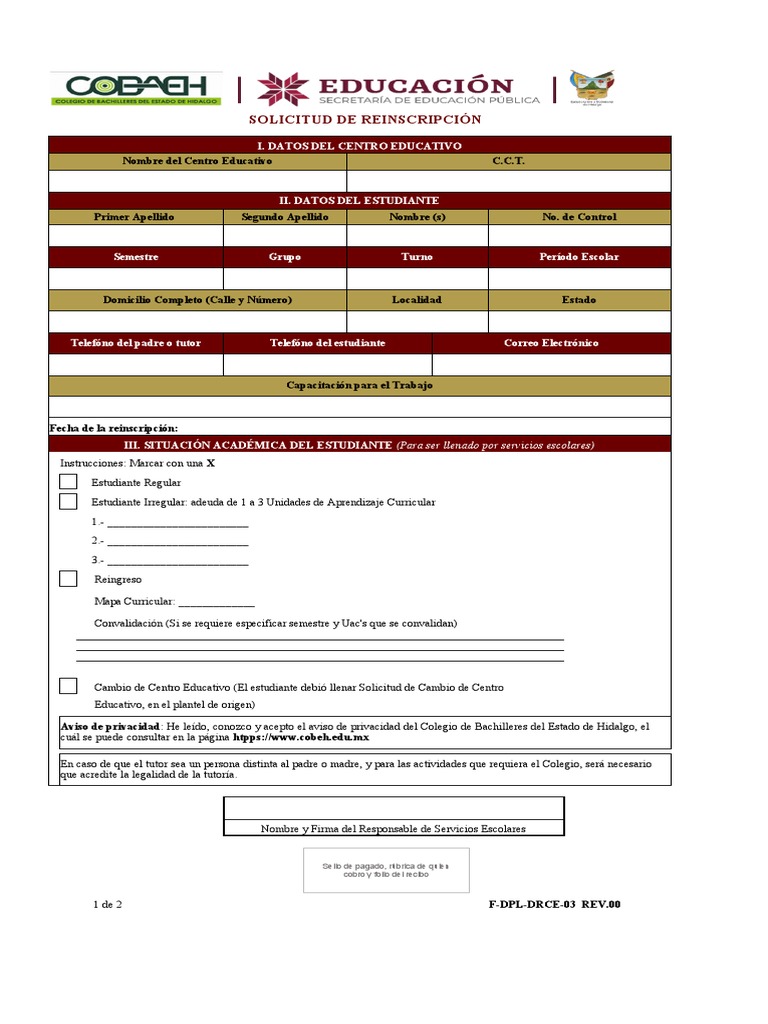 Solicitud de Reinscripción | PDF | Plan de estudios | Modificación de ...