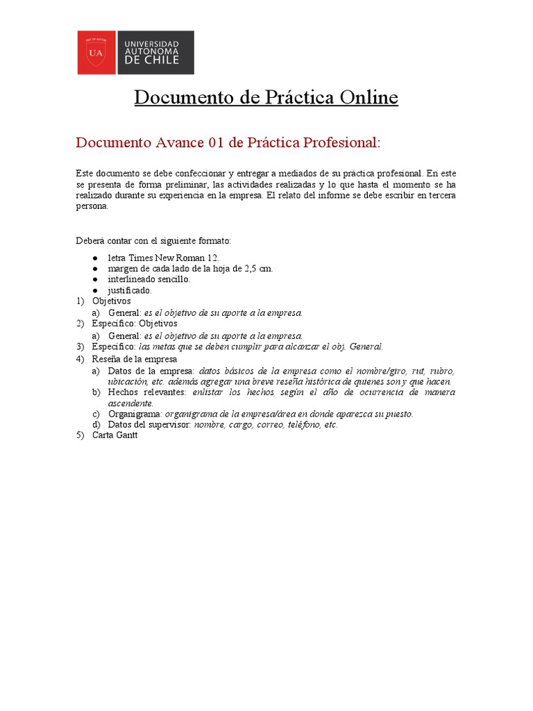 C Instrucción Informe De Práctica Profesional Online Pdf
