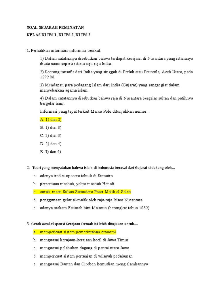 Soal Sejarah Peminatan KLS Xi | PDF