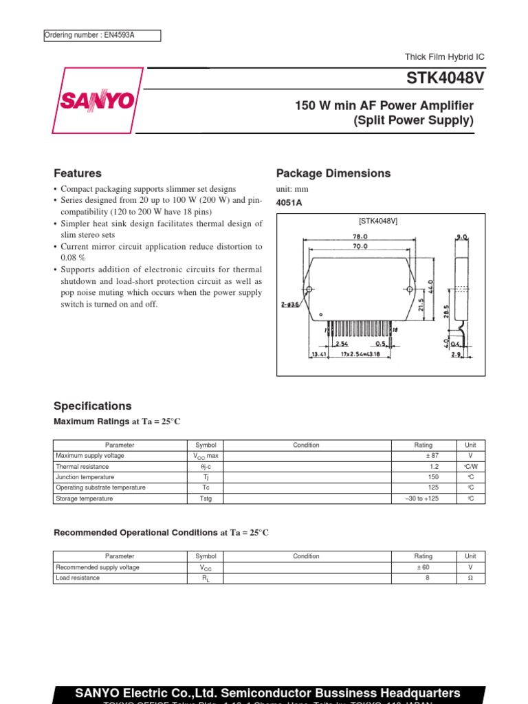 STK4048V | PDF | Power Supply | Amplifier