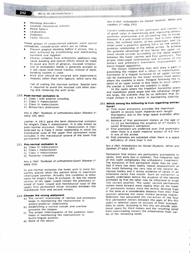 MCQ in Orthodontics | PDF