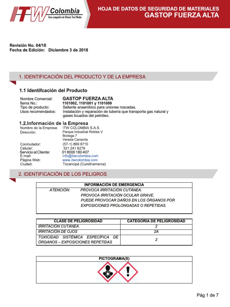 5 HDSM Gastop Fuerza Alta Editable - Febrero2019 | PDF | Oxígeno | Agua