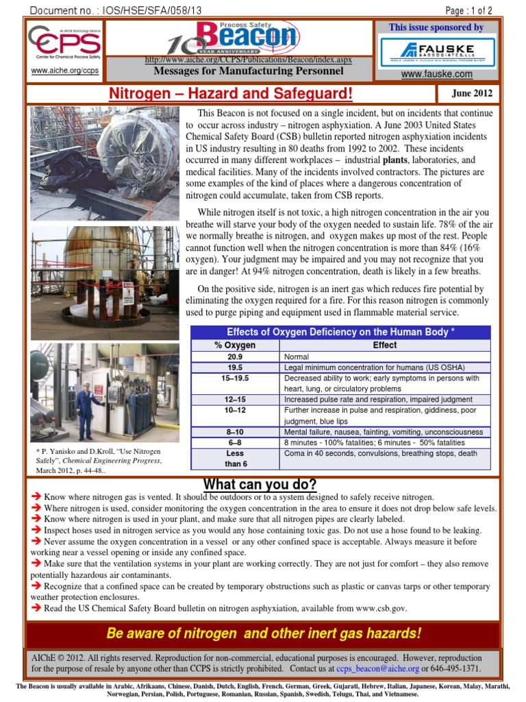SFA-058-13 - Nitrogen-Hazard and Safeguard ! | PDF | Oxygen ...
