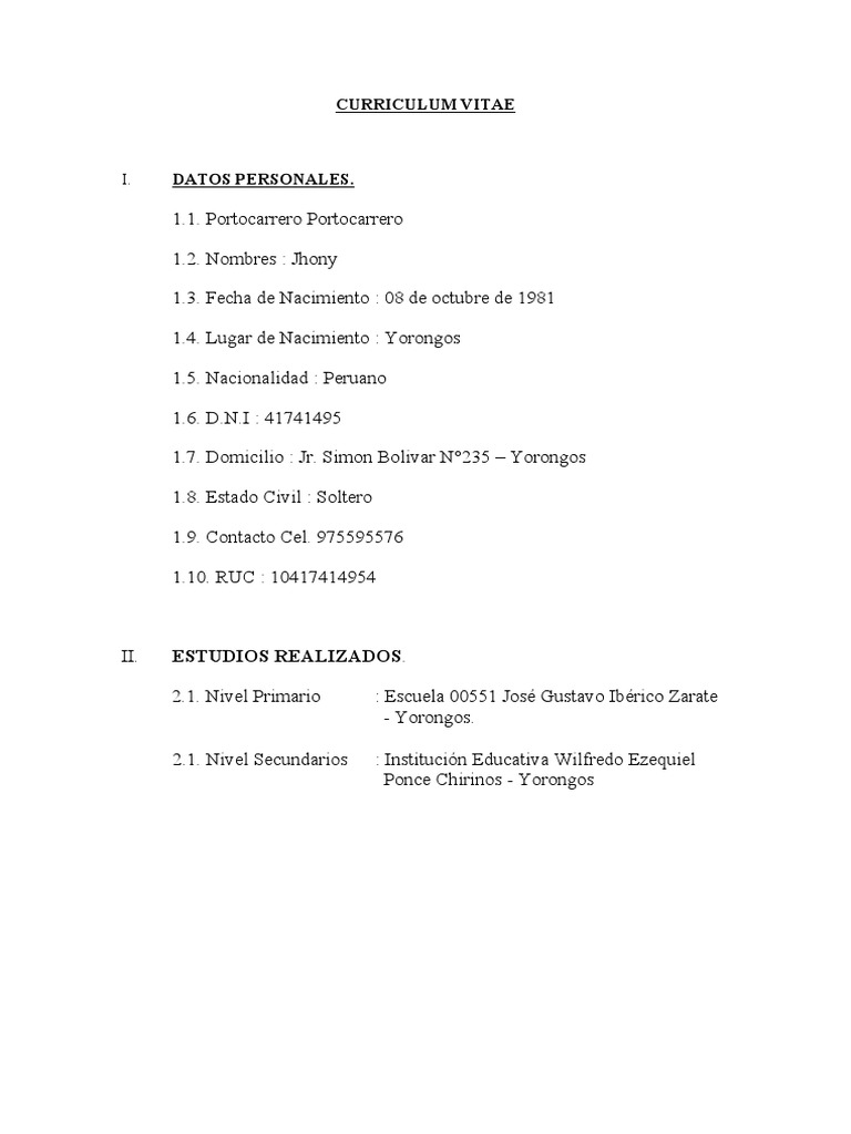 CV Jhony Portocarrero Perú | PDF