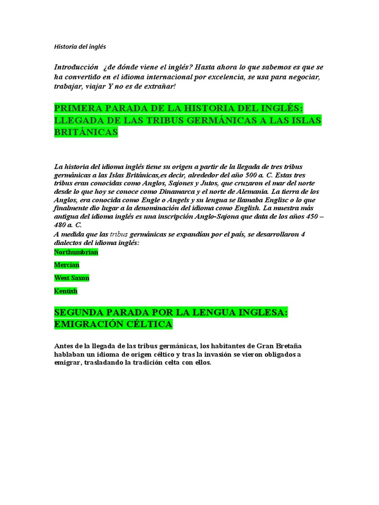Historia Del Inglés | PDF | Idioma en Inglés | Inglaterra