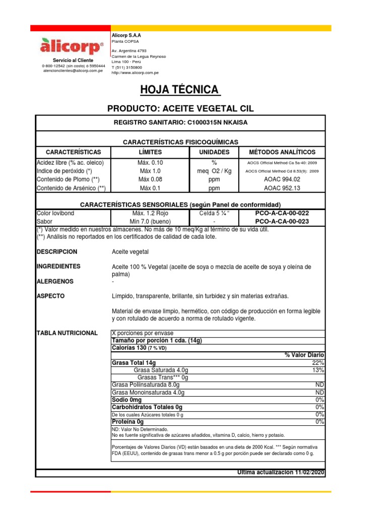 01 HT Aceite Vegetal - CIL | PDF | Petróleo | Aceite vegetal