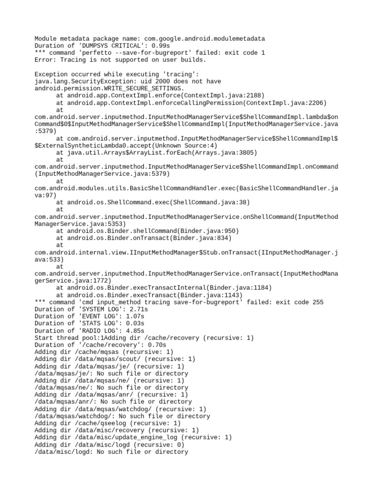Analysis of an Android device log file capturing various system information and error messages ...