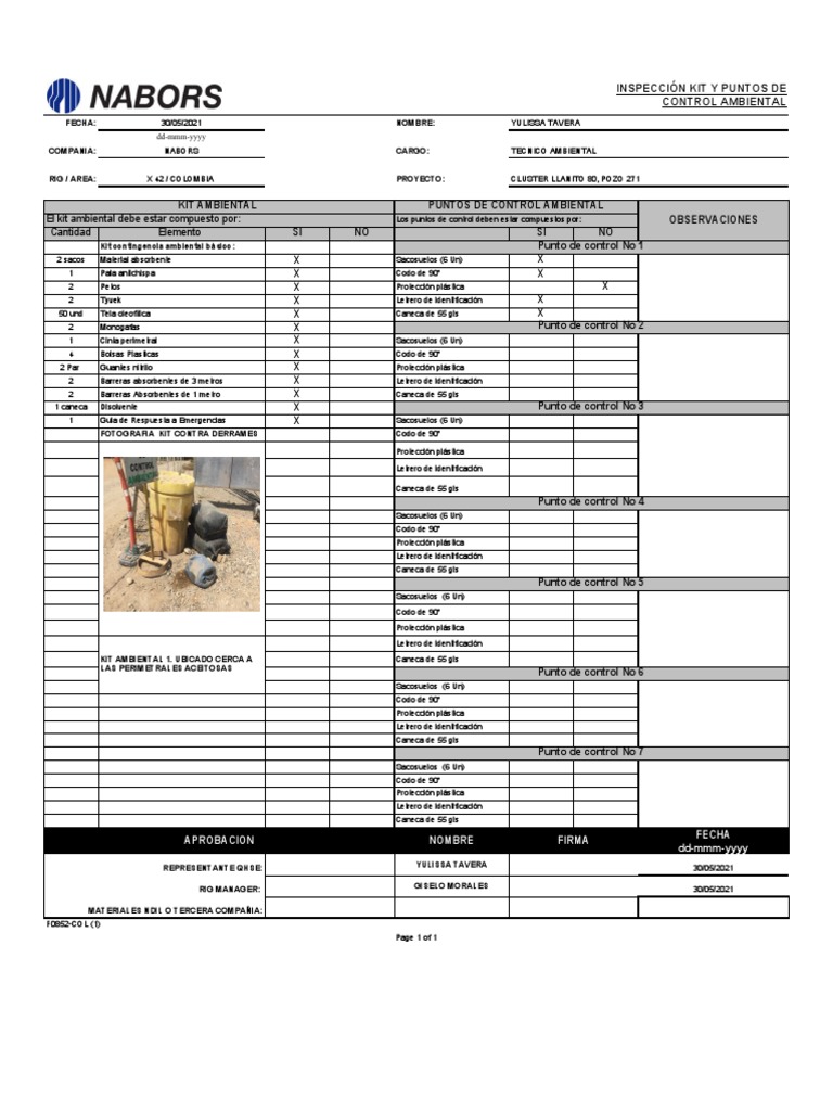 F0852-COL Inspeccion Kit Amb-Pozo 271 | PDF | Agua | Química
