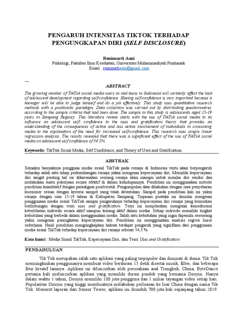 Pengaruh Intensitas Tiktok Terhadap Pengungkapan Diri (Self Disclosure) | PDF