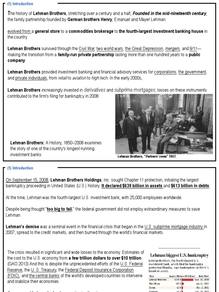 History and Collapse of Lehman Brothers | PDF | Collateralized Debt ...