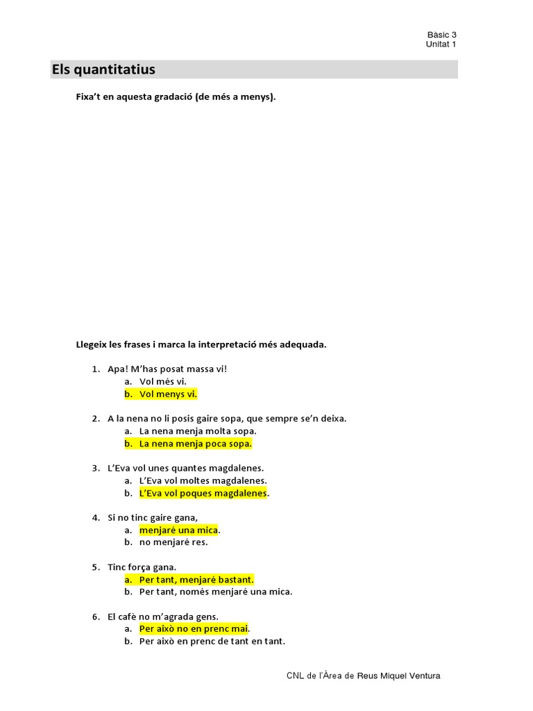 Quantitatius I Indefinits Solucionari | PDF
