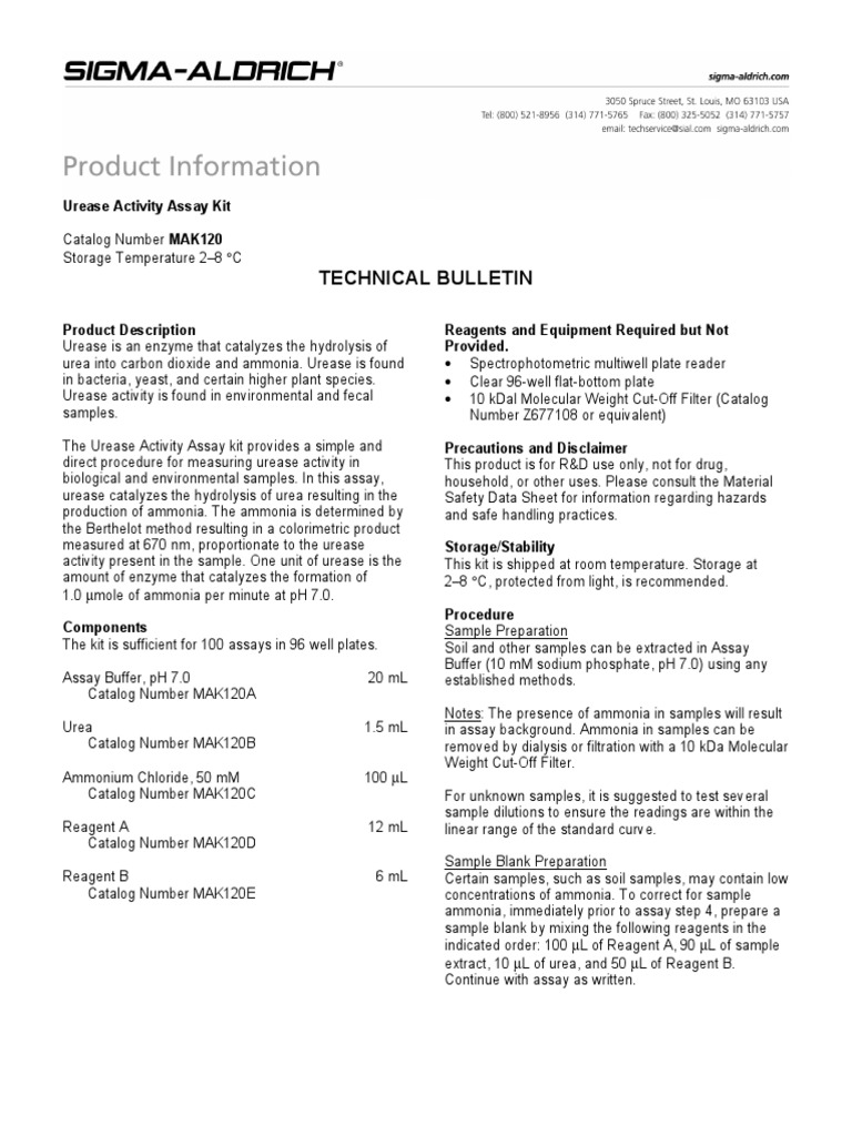 Ft Urease Activity Assay Kit Pdf Ammonia Urea