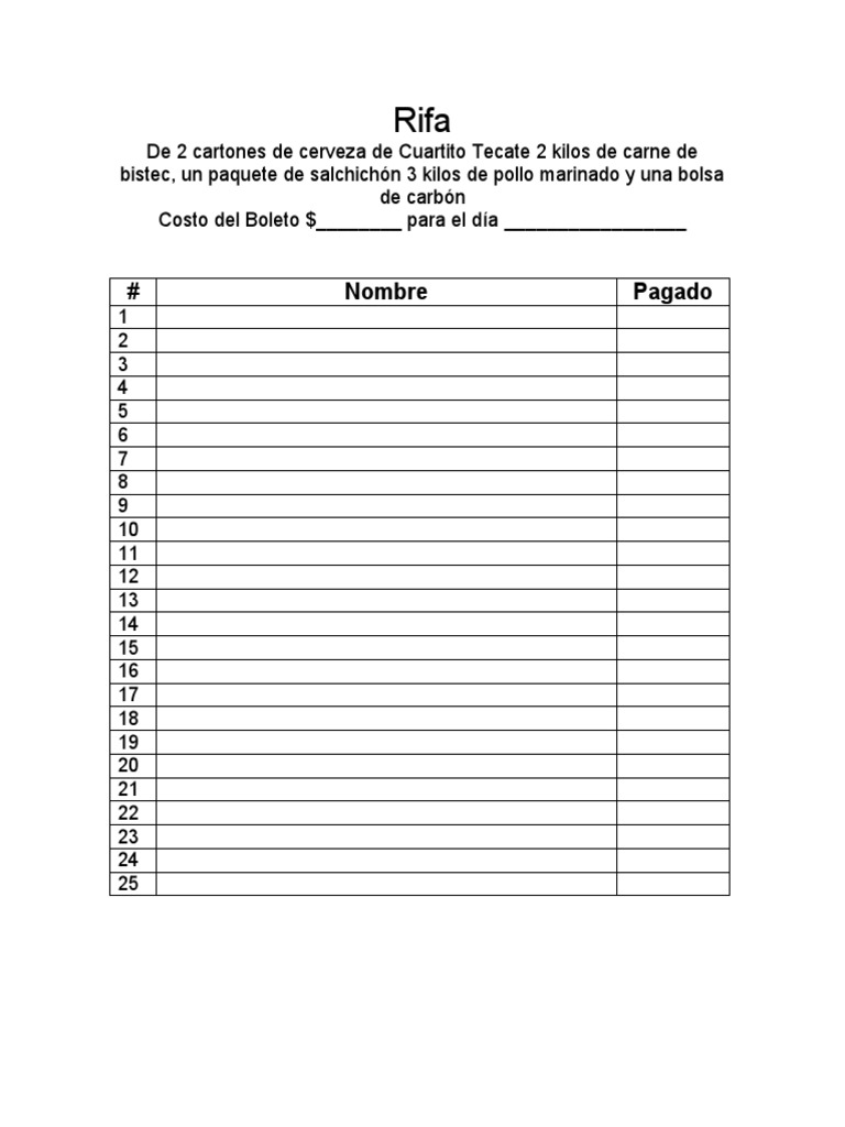 Plantilla Rifa 30 Números | PDF