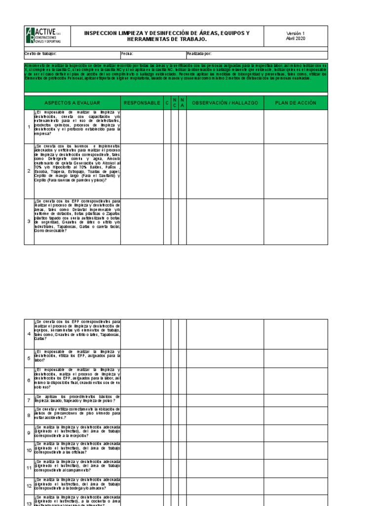Anexo 7.2 Inspección de Limpieza y Desinfección | PDF | Residuos