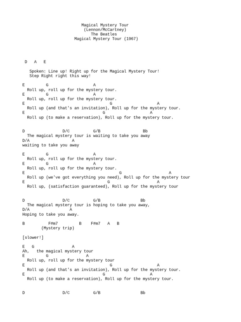 Magical Mystery Tour Song | PDF | British Songs | Songs Written