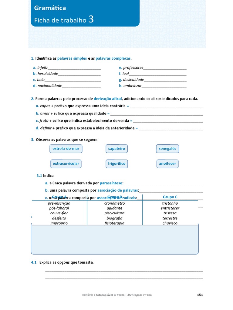 Ficha Gramatica 3 | PDF | Mecânica da linguagem | Tipologia linguística Ficha Gramatica 3 | PDF | Mecânica da linguagem | Tipologia linguística