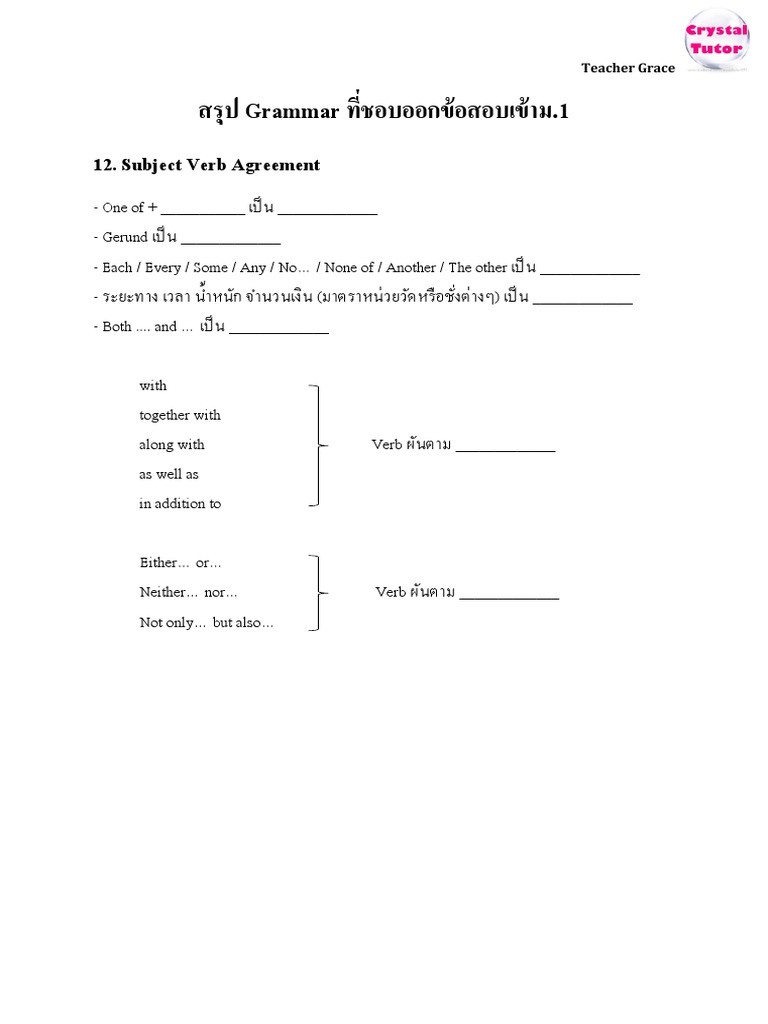 Subject-Verb Agreement Summary and Exercises | PDF | Language Arts ...