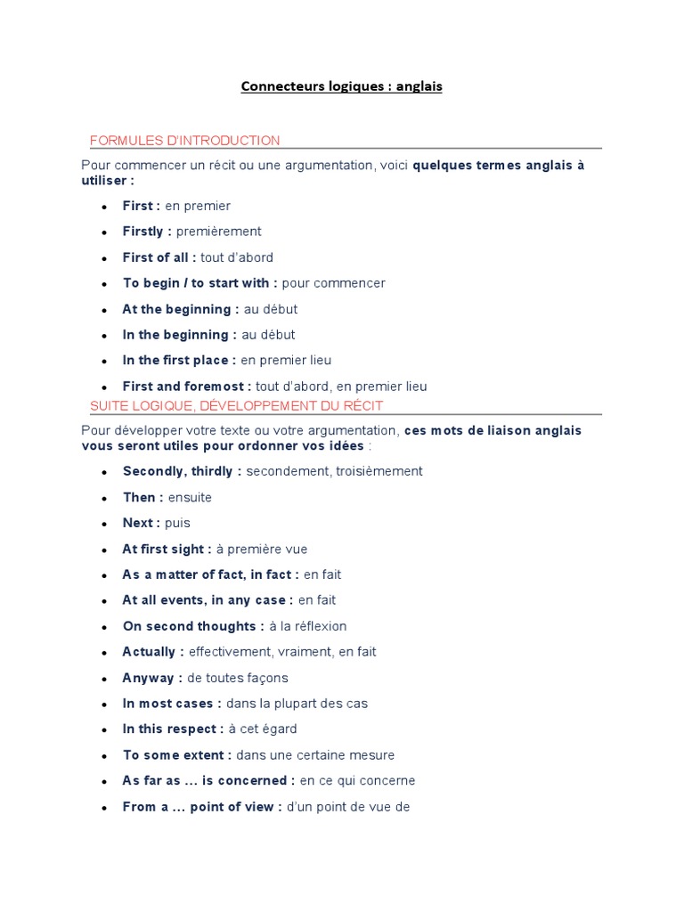 Connecteurs logiques en anglais | PDF | Arts du langage et discipline