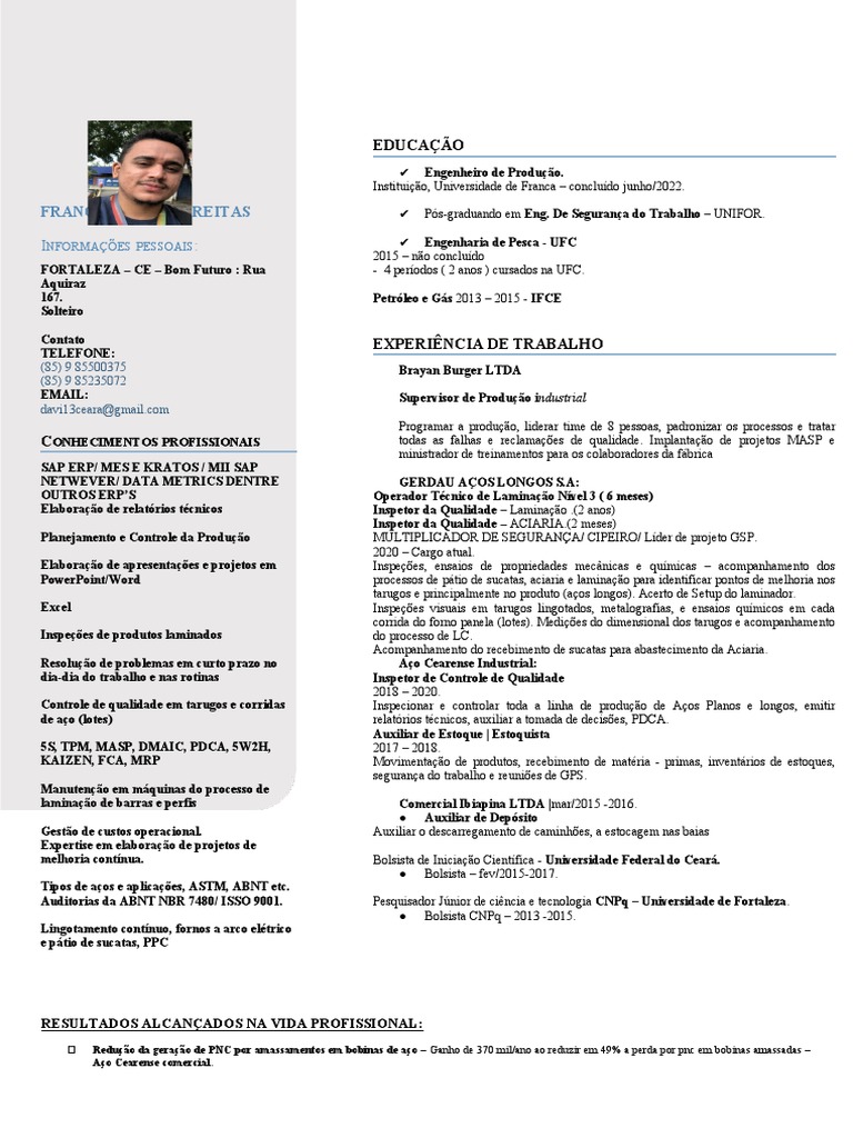 Francisco Davi Freitas - CV 2022 ATUALIZADO | PDF | Aço | Business