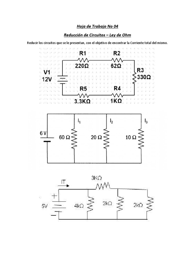 Hoja de Trabajo No 04 - Reducción de Circuitos, Ley de Ohm | PDF