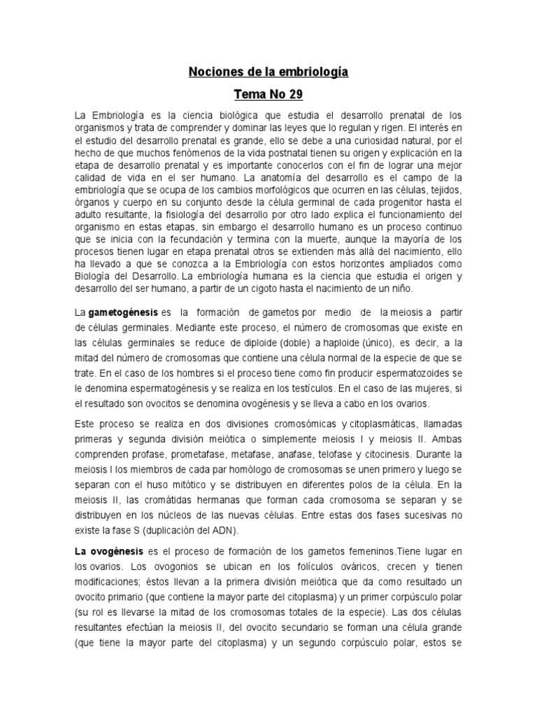 Tema 29 Nociones de La Embriología | PDF | Mitosis | Biología del desarrollo