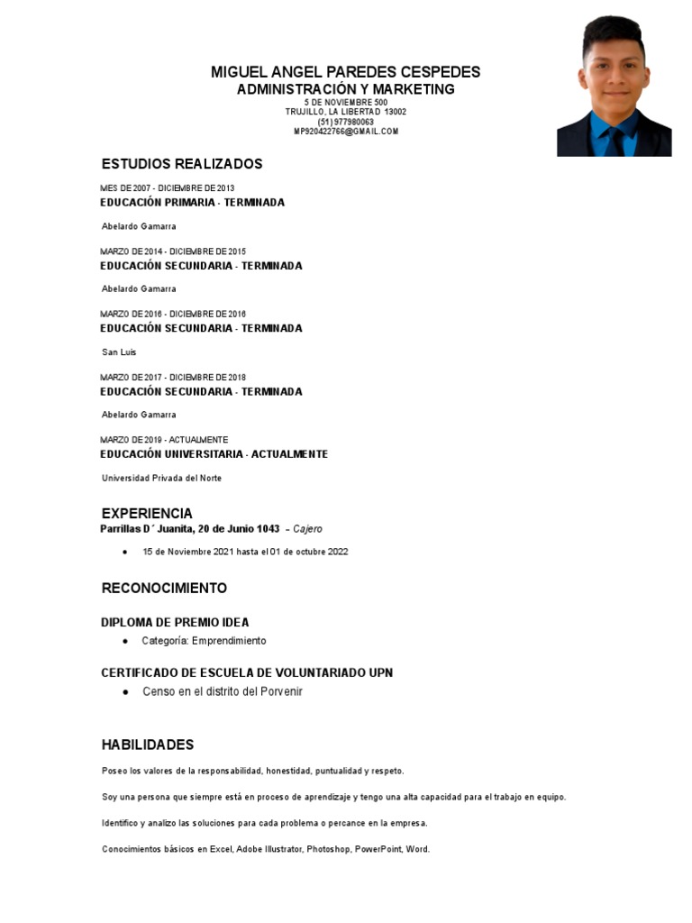 Currículum - Miguel Angel Paredes Cespedes. | PDF