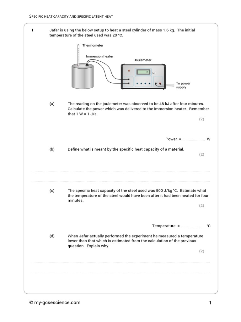 Specific Heat Capacity and Specific Latent Heat Questions | PDF | Heat ...