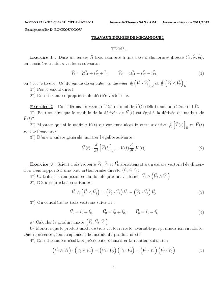 TD Méca MPCI 2022 | PDF | Accélération | Coordonnées cartésiennes