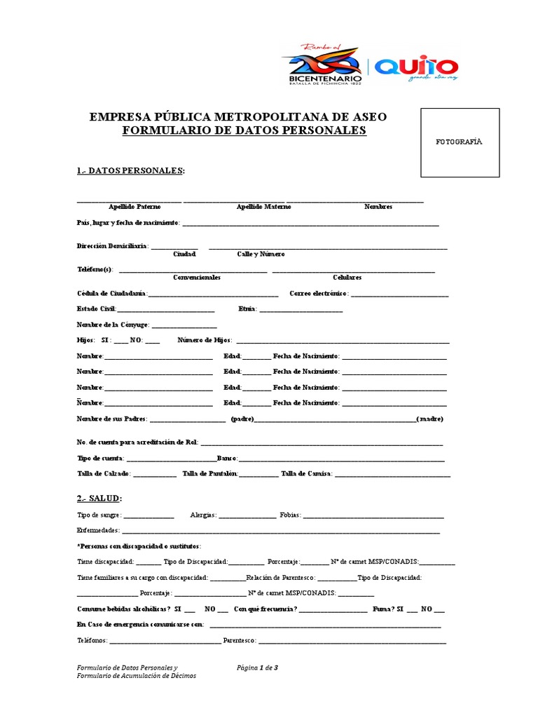 Formulario de Datos Personales | PDF