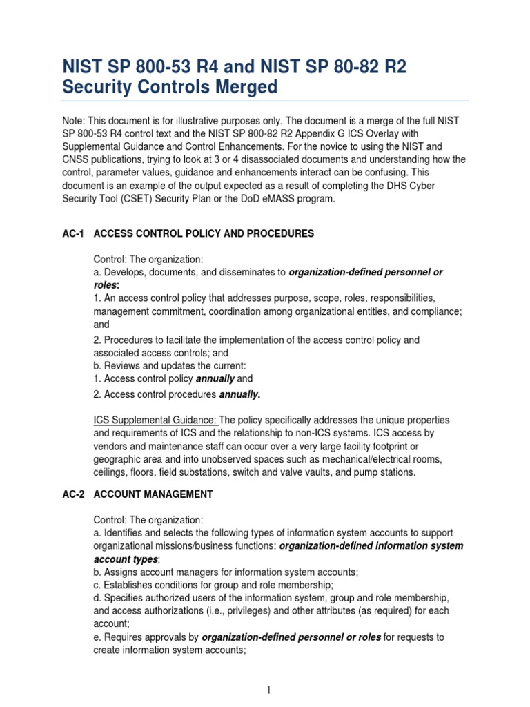 RMF KS NIST SP 800-53 R4 and 800-82 R2 Merged | PDF | Security ...