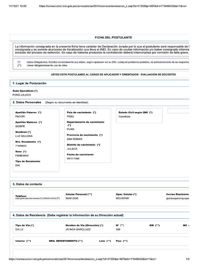 Ficha de Registro Inei | PDF