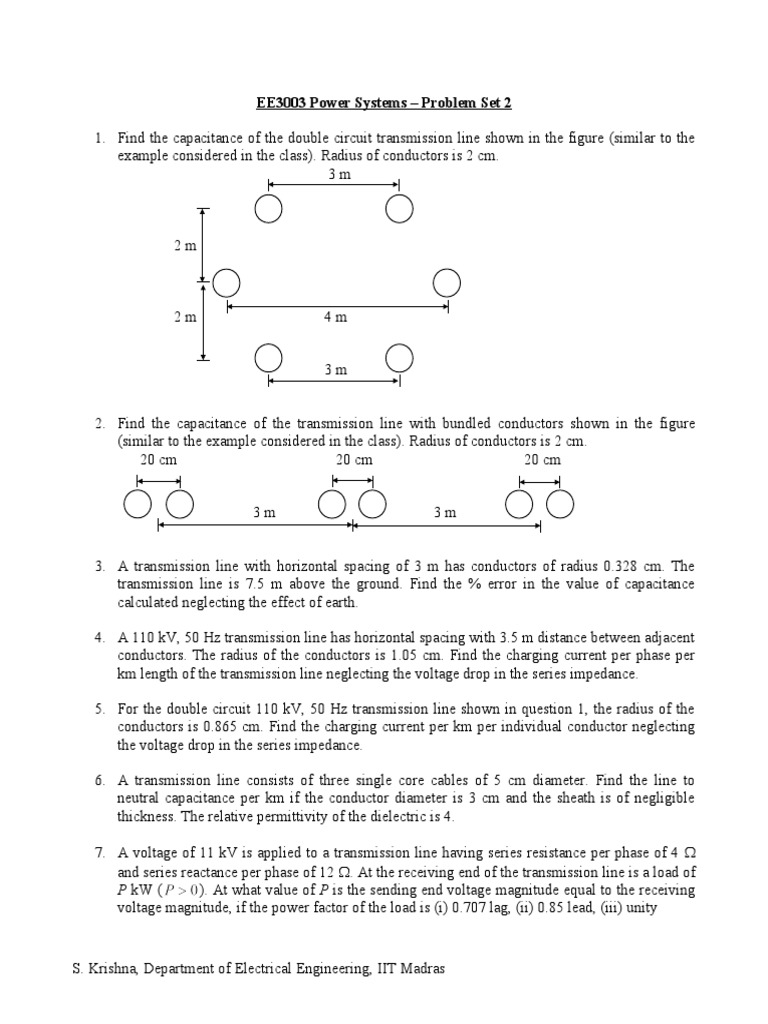 EE3003 Power Systems Problem Set 2 Transmission Line Capacitance and ...