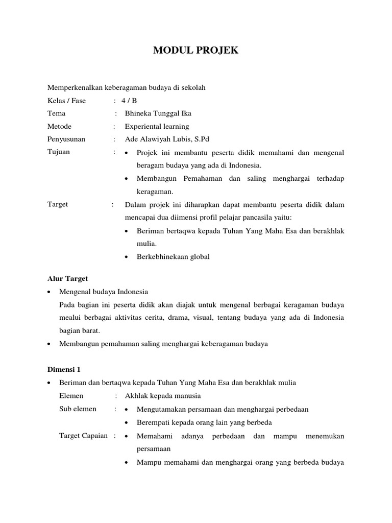 MODUL PROJEK Bu Ade 1 | PDF