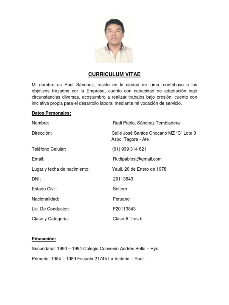CV Rudi Sánchez - Operador de C.Grúa (2021-Velzar) | PDF
