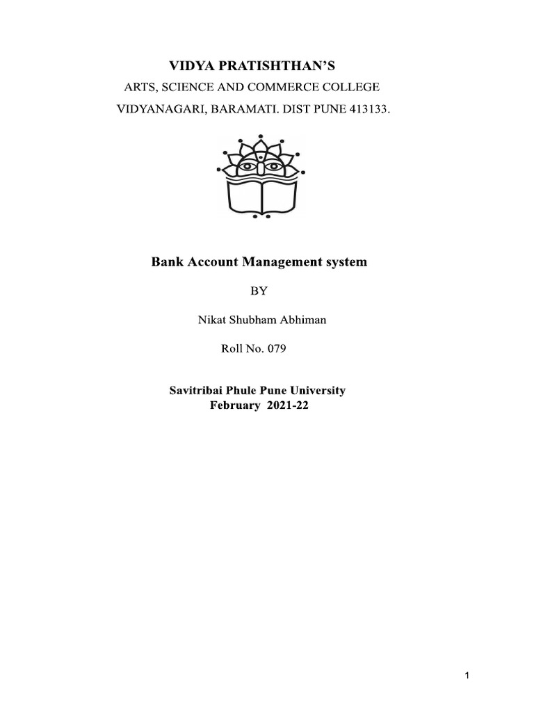 Bank Account Management System Project Of Se Pdf
