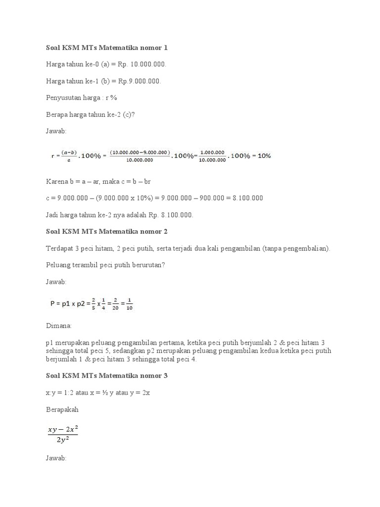 Soal KSM Matematika MTs 2023 dan Pembahasan | PDF