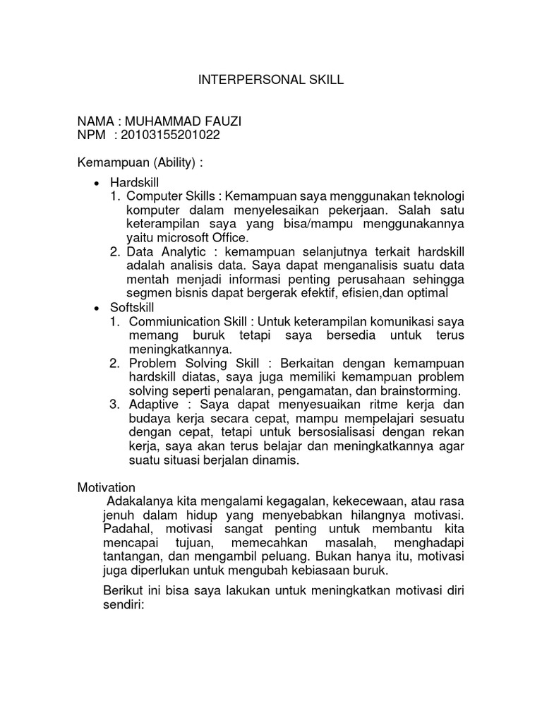 Keterampilan Interpersonal dan Motivasi | PDF | Karier & Perkembangan