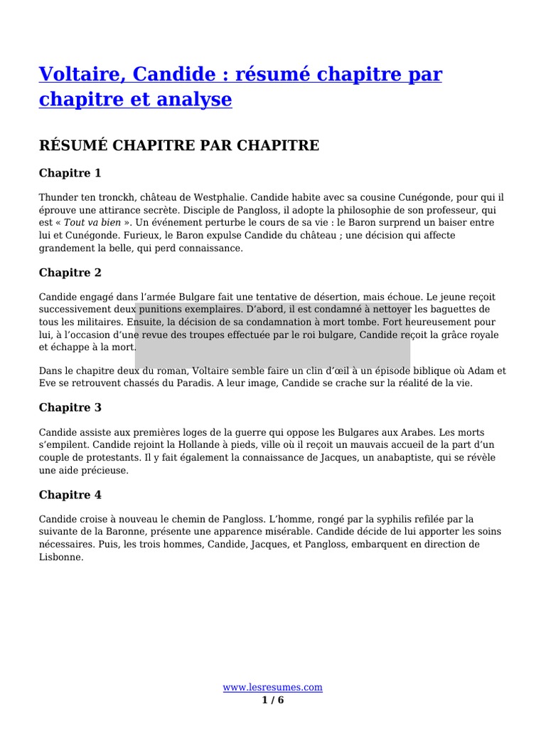 Résumé détaillé de Candide par chapitres | PDF | Candide
