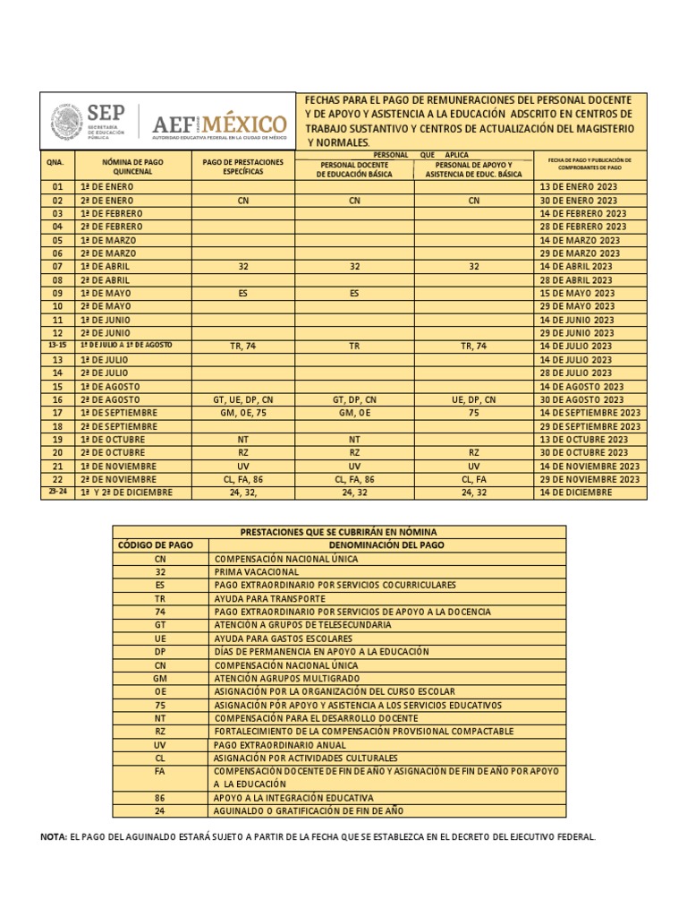 Calendario de Pagos AEFCM 2023 | PDF Calendario de Pagos AEFCM 2023 | PDF
