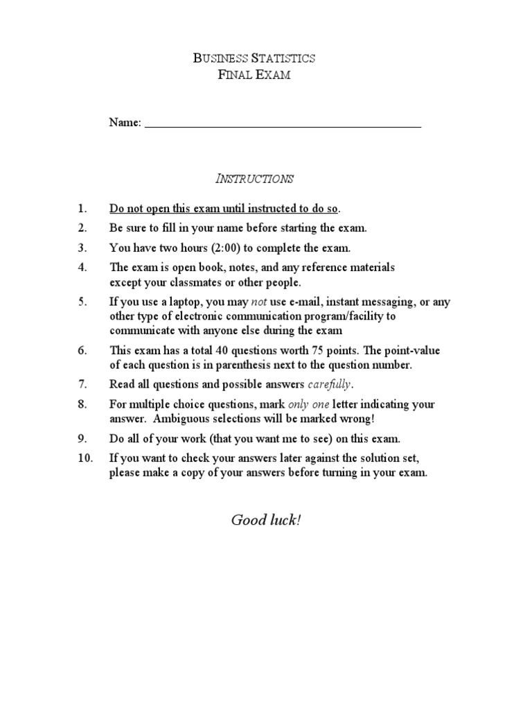 Business Statistics Final Exam Solutions | PDF | Student's T Test | P Value