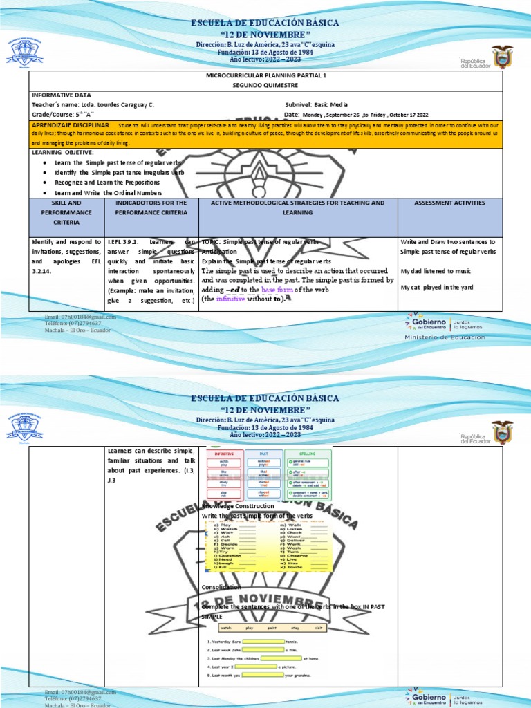 5th Microcurricualr 1er Parcial | PDF | Learning | Verb