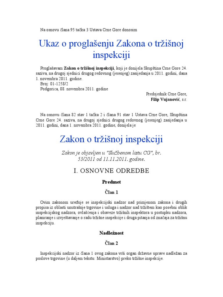 Zakon o Tržišnoj Inspekciji | PDF