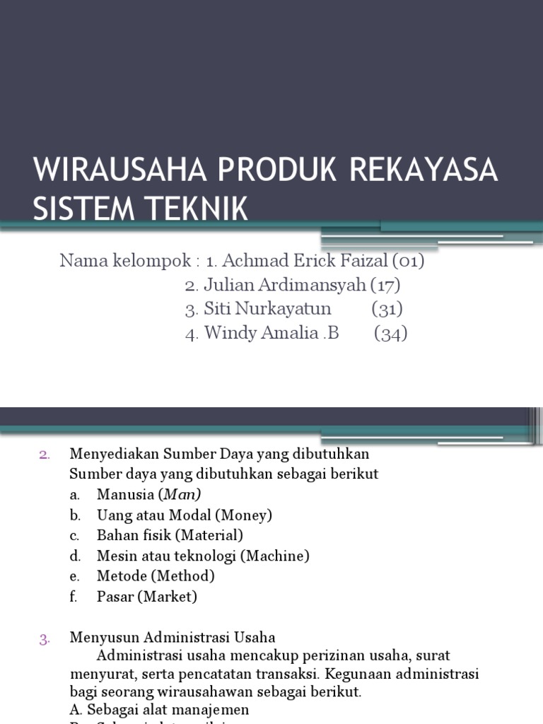 Wirausaha Produk Rekayasa Sistem Teknik | PDF