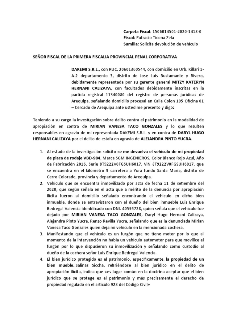 Solito Devolucion de Vehiculo | PDF | Propiedad | Justicia
