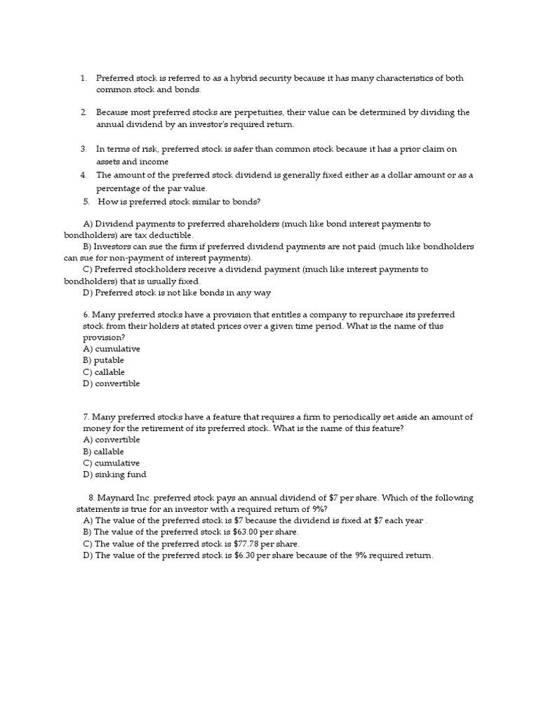 Stock Valuation Questions | PDF | Preferred Stock | Stocks