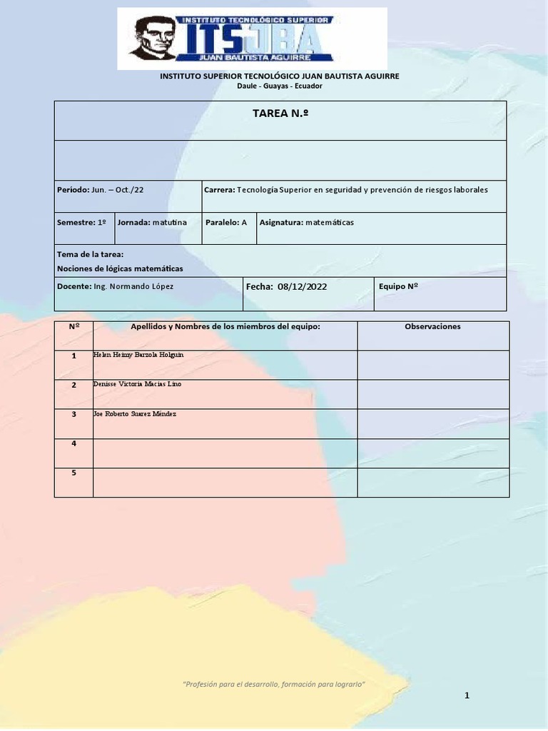 Tarea Grupal Matematica | PDF | Proposición | Matemáticas