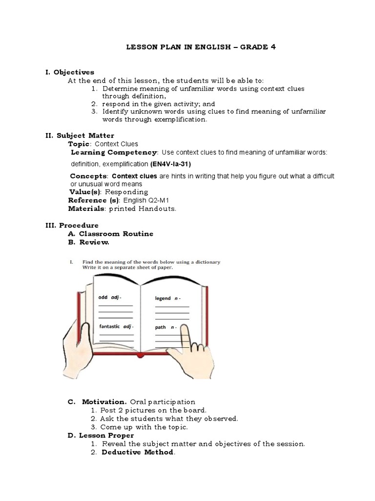 LESSON-PLAN-IN-ENGLISH 4 Week 1 | PDF | Lesson Plan | Cognition
