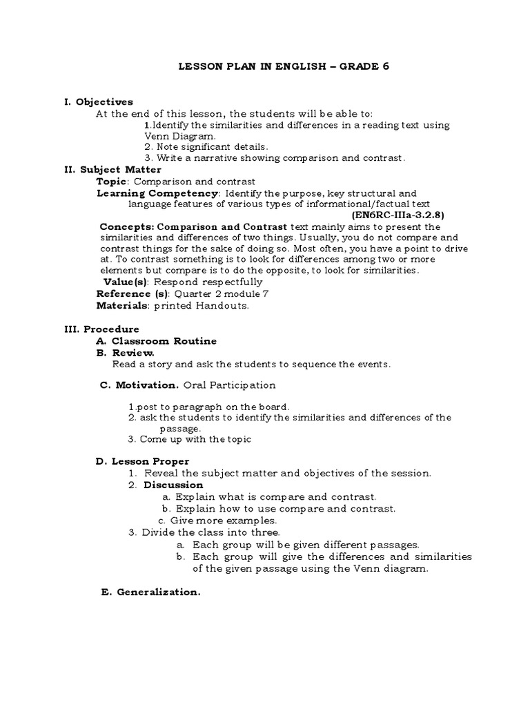 LESSON-PLAN-IN-ENGLISH 6 Week 8 | PDF | Lesson Plan | Learning