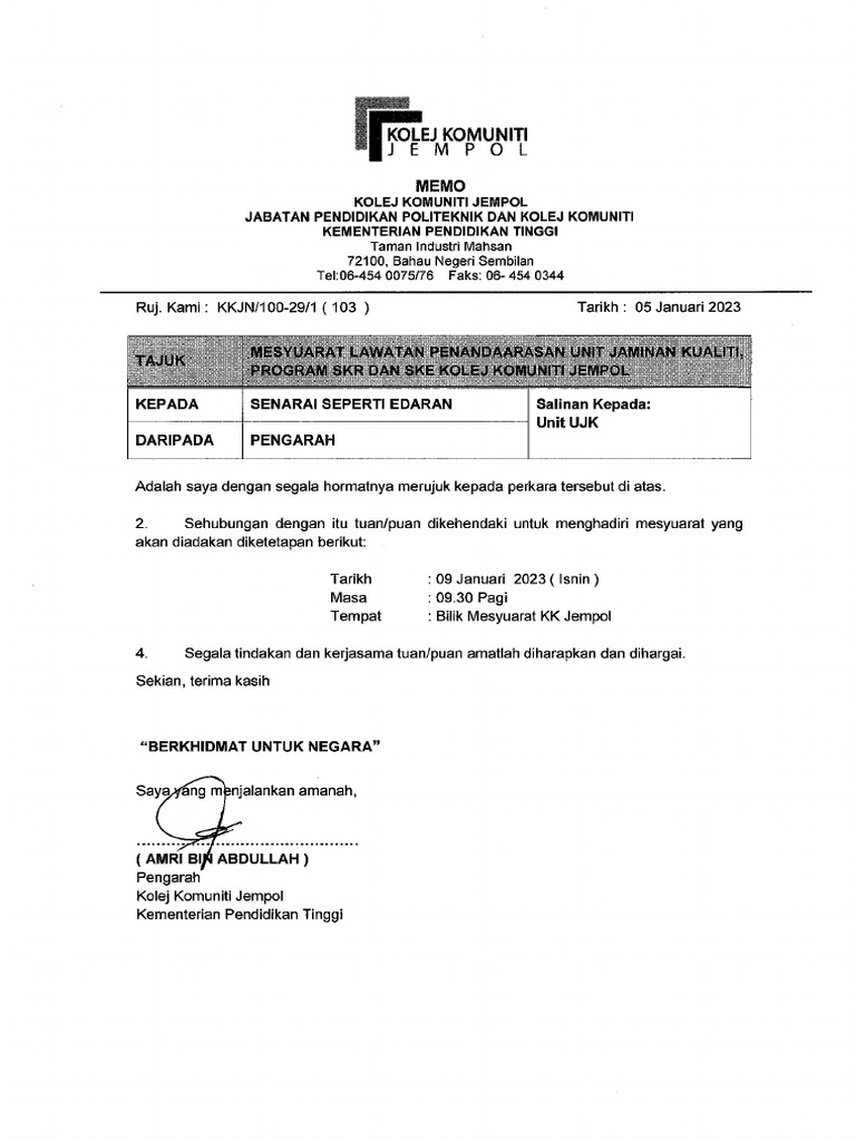Memo Lawatan Penandaarasan Ke KK Bukit Beruang-05012023122535 | PDF