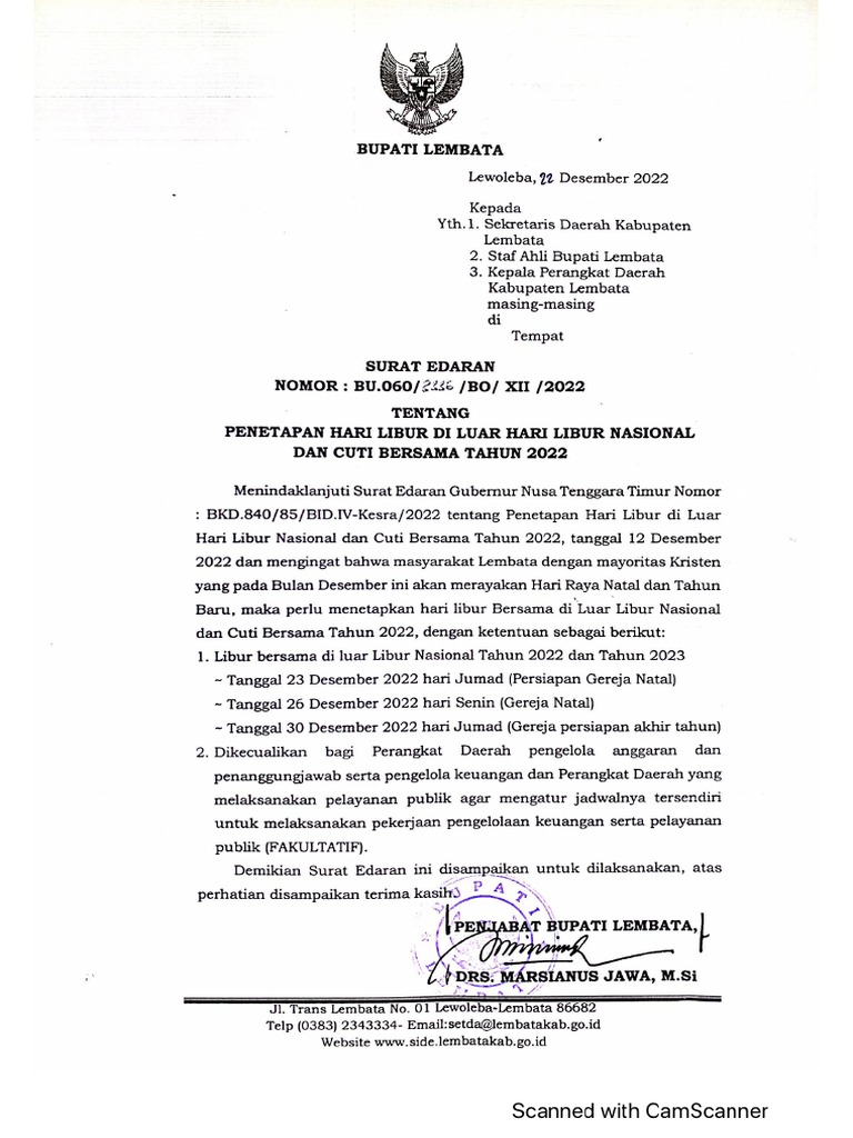 Surat Edaran Hari Libur | PDF